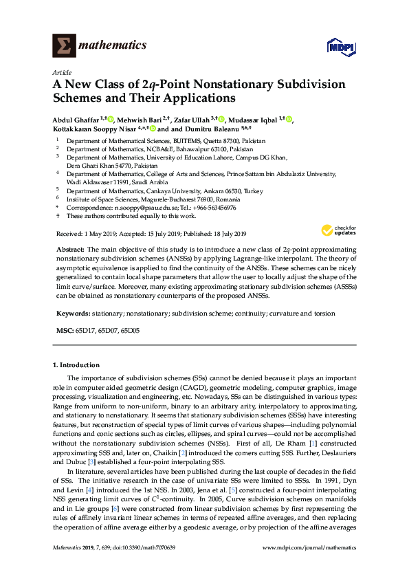 (PDF) A New Class of 2q-Point Nonstationary Subdivision Schemes and Their Applications