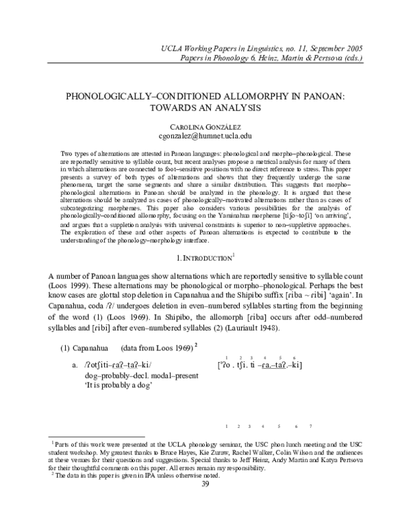 Phonologically-conditioned allomorphy in Panoan: Towards an analysis