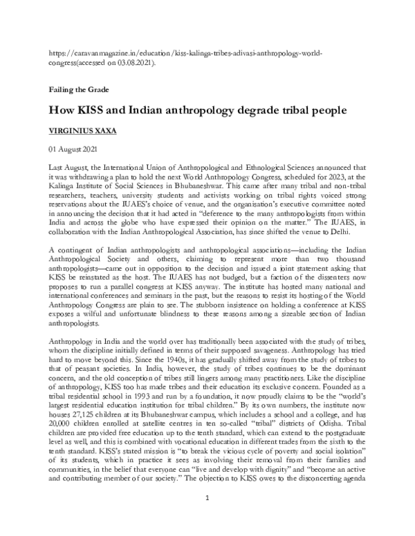 (PDF) How KISS and Indian anthropology degrade tribal people by ...