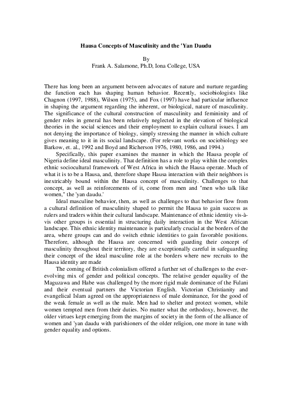 (PDF) Hausa Concepts of Masculinity and the ‘Yan Daudu