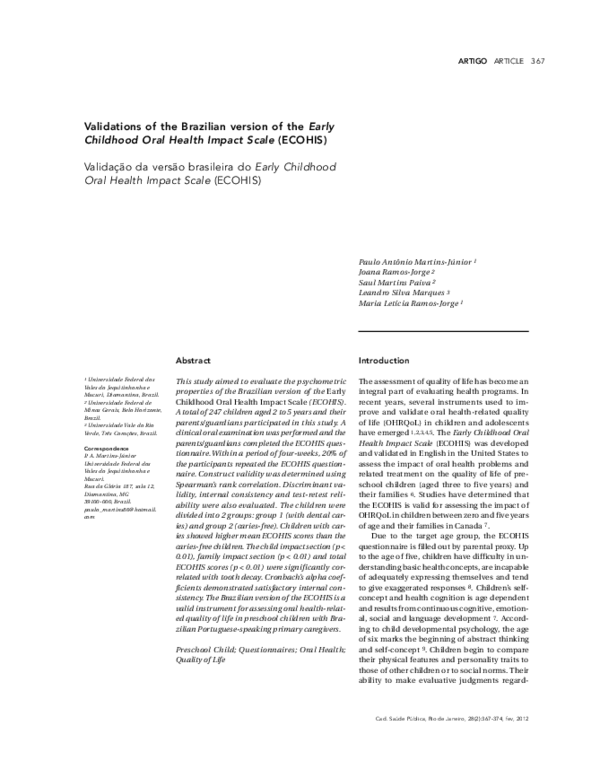 (PDF) Validations of the Brazilian version of the Early Childhood Oral ...