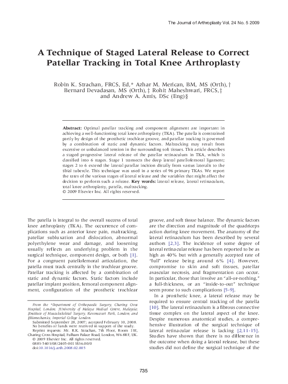 (PDF) A Technique of Staged Lateral Release to Correct Patellar ...