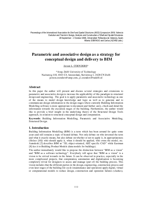 Pdf Parametric And Associative Design As A Strategy For Conceptual Design And Delivery To Bim