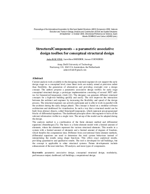 Pdf Structural Components A Parametric Associative Design Toolbox For Conceptual Structural