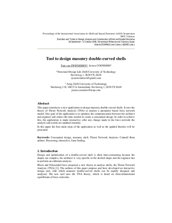 (PDF) Tool to design masonry double-curved shells