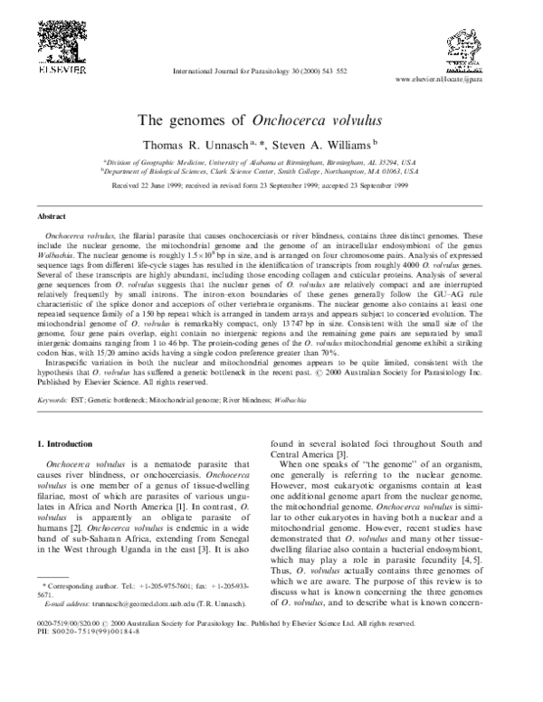 (PDF) The genome of Onchocerca volvulus, agent of river blindness ...