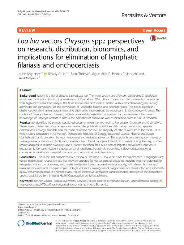 (PDF) Loa loa vectors Chrysops spp.: perspectives on research ...