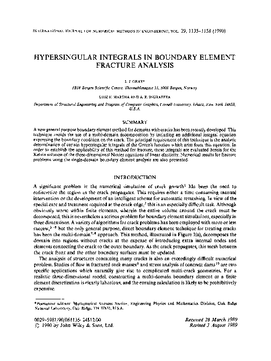 (PDF) Hypersingular integrals in boundary element fracture analysis