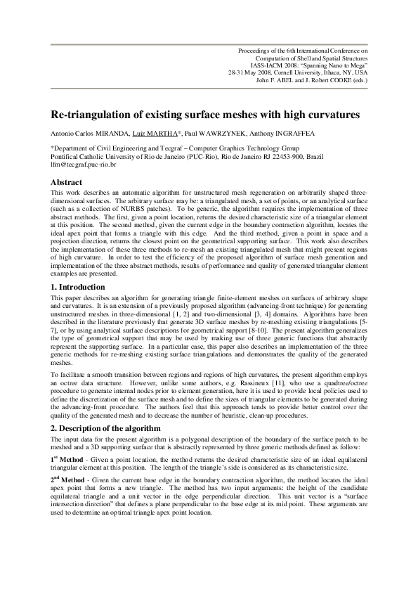 Pdf Re Triangulation Of Existing Surface Meshes With High Curvatures