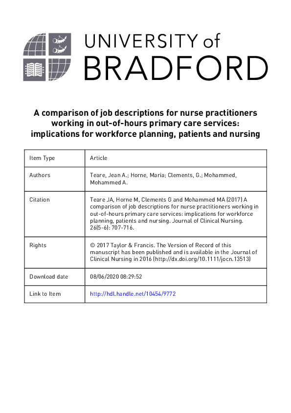 (PDF) A comparison of job descriptions for nurse practitioners working ...