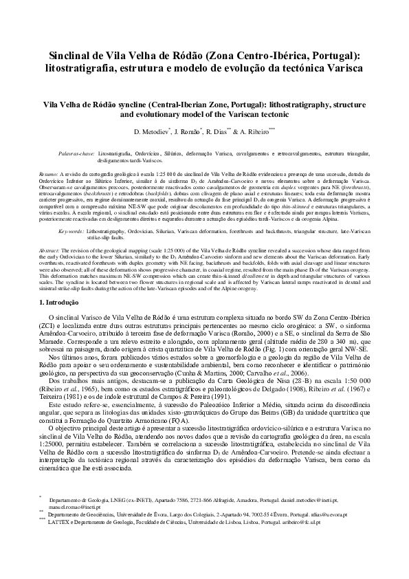 (PDF) Sinclinal de Vila Velha de Ródão (Zona Centro-Ibérica, Portugal ...
