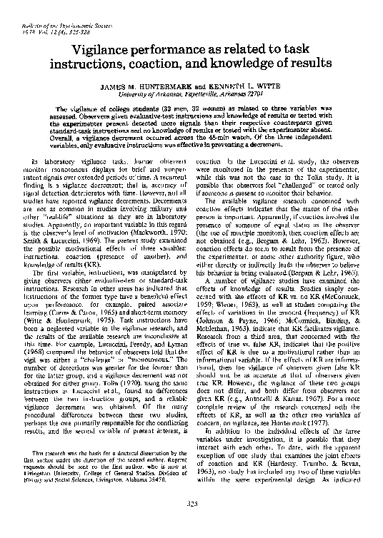 (PDF) Vigilance performance as related to task instructions, coaction ...