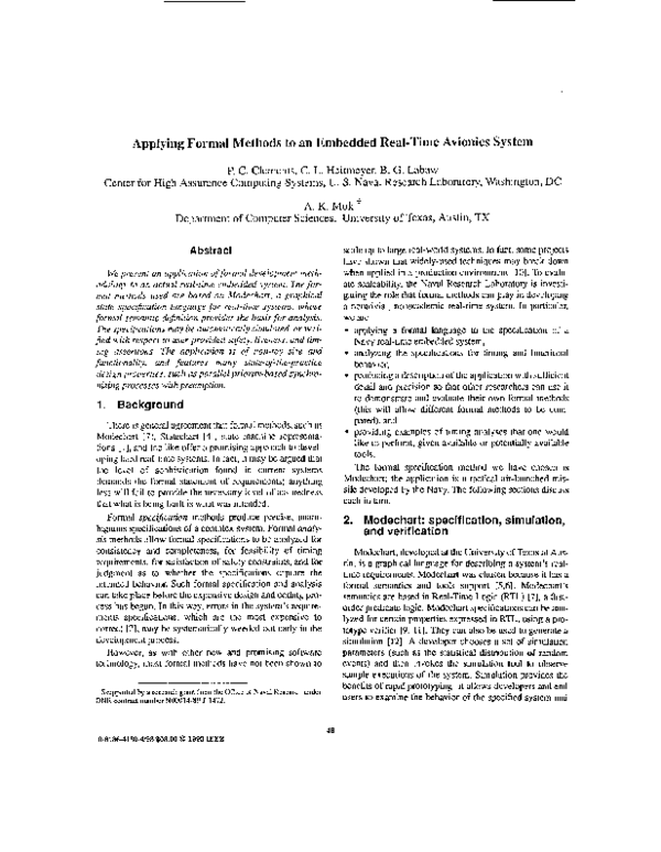 (PDF) Applying formal methods to an embedded real-time avionics system