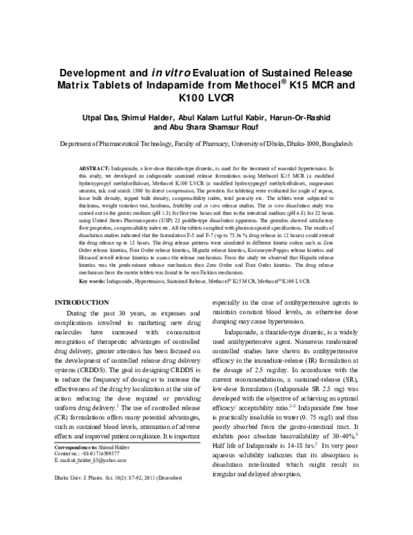 Pdf Development And In Vitro Evaluation Of Sustained Release Floating Matrix Tablets Of