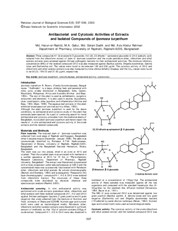 (PDF) Antibacterial and Cytotoxic Activities of Extracts and Isolated Compounds of Ipomoea turpethum