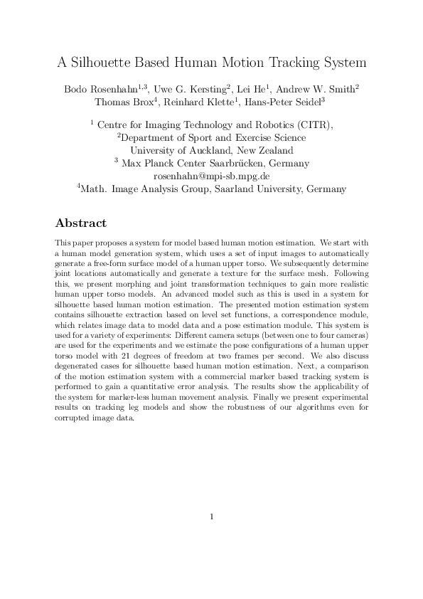 (PDF) A silhouette based human motion tracking system