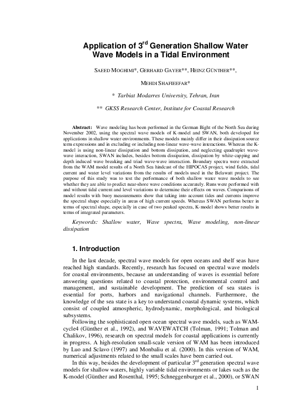 (PDF) Application of third generation shallow water wave models in a ...
