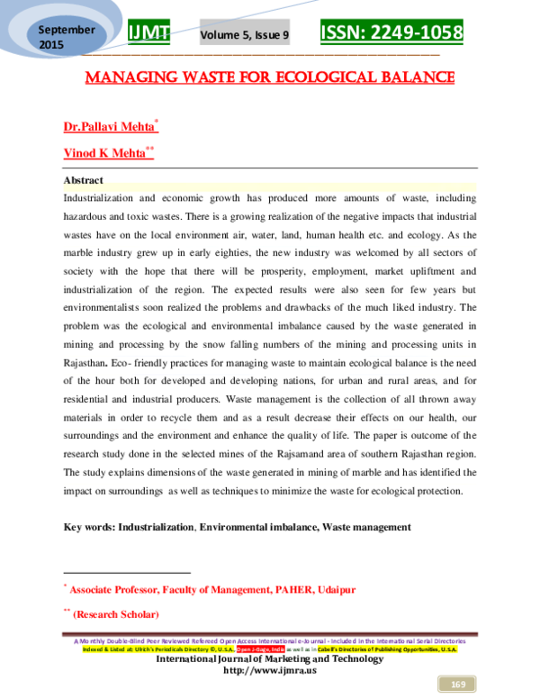 (PDF) Managing Waste for Ecological balance