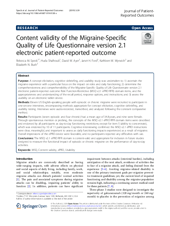(PDF) Content validity of the Migraine-Specific Quality of Life ...
