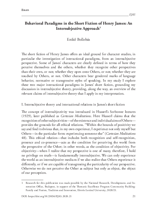 (PDF) Behavioral Paradigms in the Short Fiction of Henry James: An ...