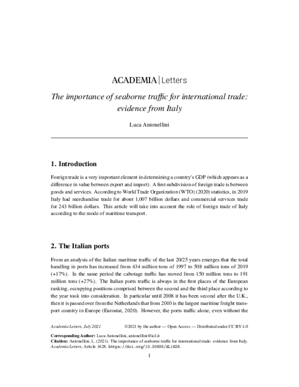 (PDF) The importance of seaborne traffic for international trade ...