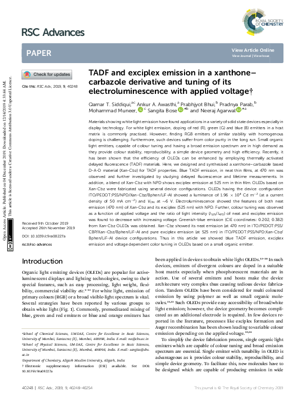 (PDF) TADF and exciplex emission in a xanthone–carbazole derivative and ...