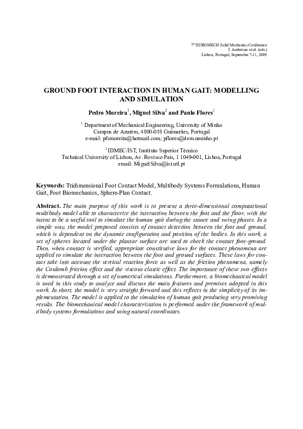 (PDF) Ground Foot Interaction in Human Gait: Modelling and Simulation