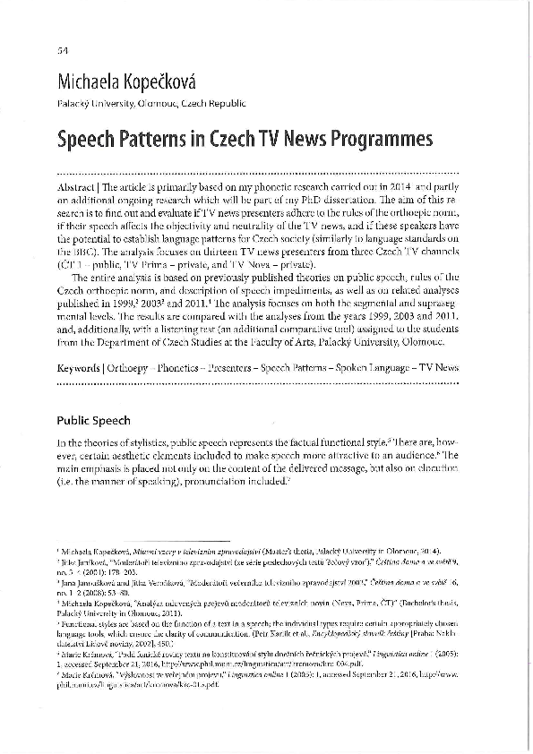 (PDF) Speech patterns in Czech TV News Programmes