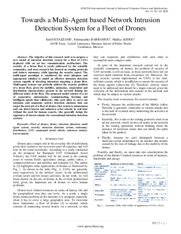 (PDF) Towards a Multi-Agent based Network Intrusion Detection System for a Fleet of Drones