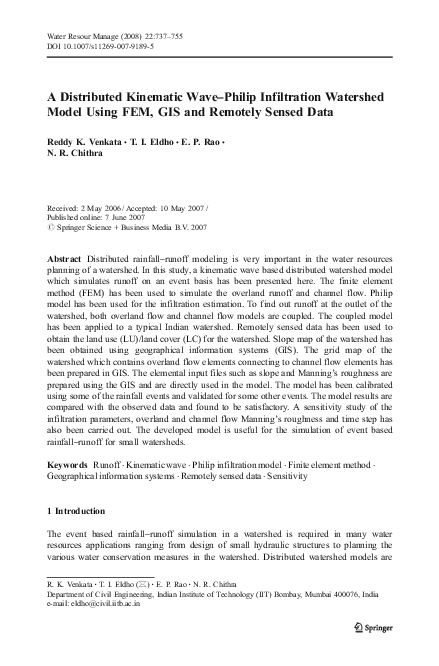 (PDF) A Distributed Kinematic Wave–Philip Infiltration Watershed Model ...