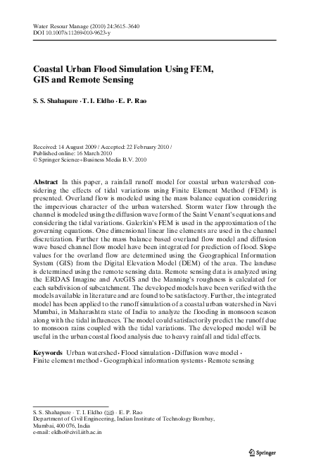 (PDF) Coastal Urban Flood Simulation Using FEM, GIS and Remote Sensing