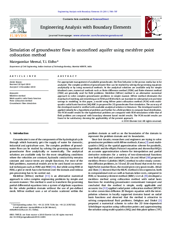 (PDF) Meshless Point Collocation Method for 1D and 2D Groundwater Flow Simulation