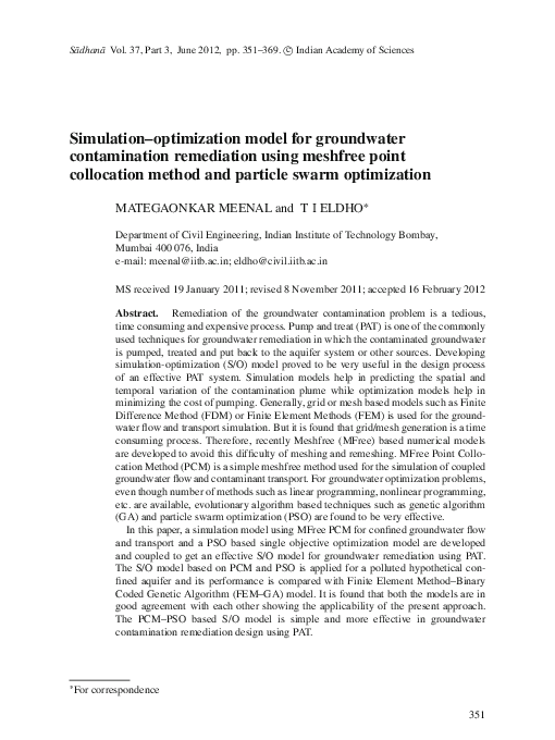 (PDF) Simulation–optimization model for groundwater contamination remediation using meshfree ...