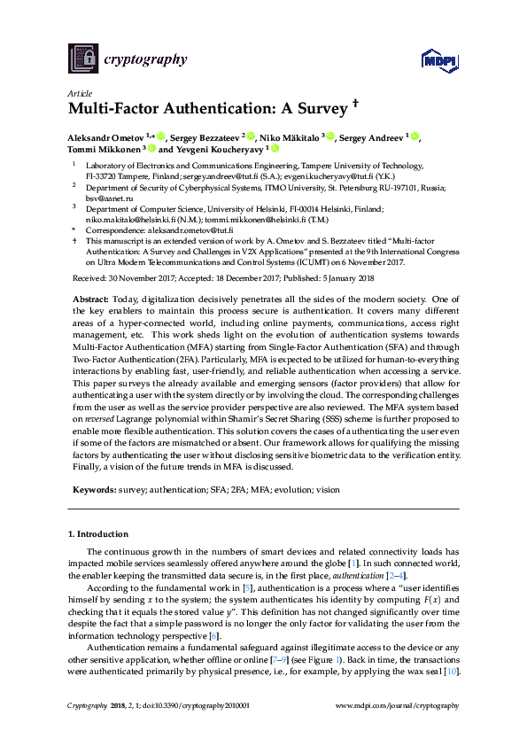 (PDF) Multi-Factor Authentication: A Survey