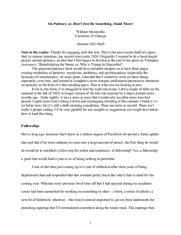 (PDF) On Patiency, or, Don't Just Do Something, Stand There