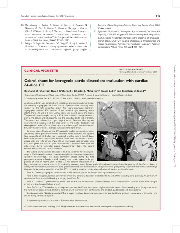 (PDF) Cabrol shunt for iatrogenic aortic dissection: evaluation with ...