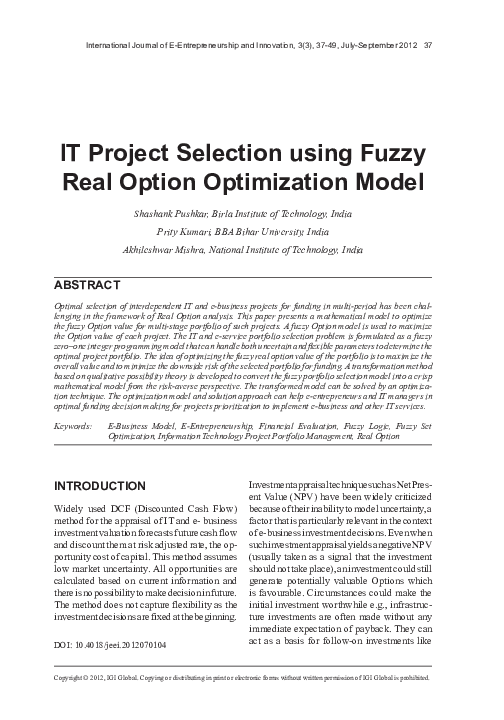 (PDF) IT Project Selection using Fuzzy Real Option Optimization Model