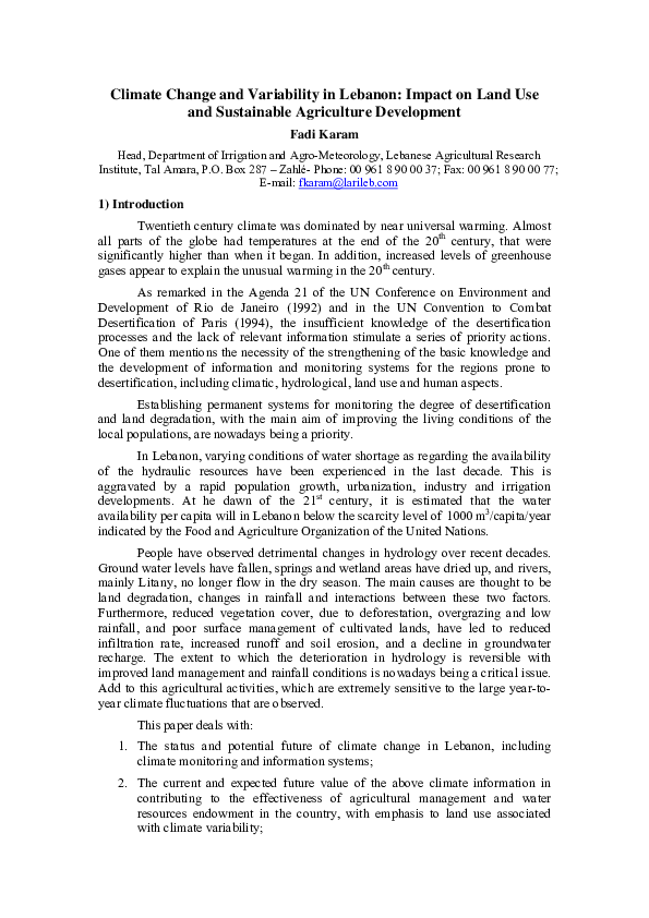 (PDF) Climate Change and Variability in Lebanon: Impact on Land Use and ...