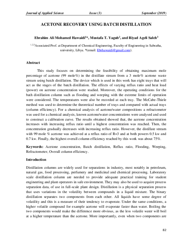 (PDF) Acetone Recovery Using Batch Distillation