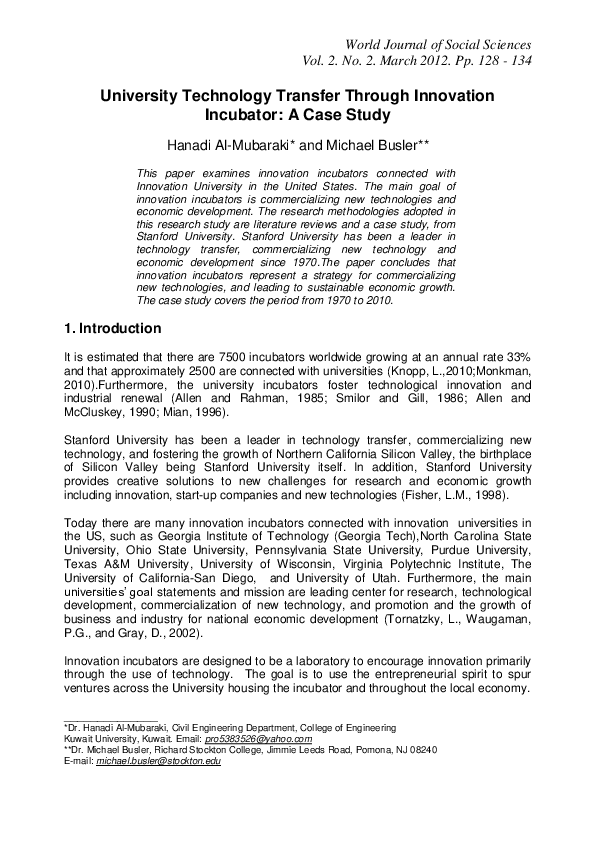 (PDF) University Technology Transfer Through Innovation Incubator: A ...