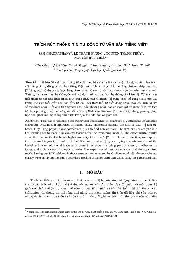 (PDF) Automatic information extraction in Vietnamese text