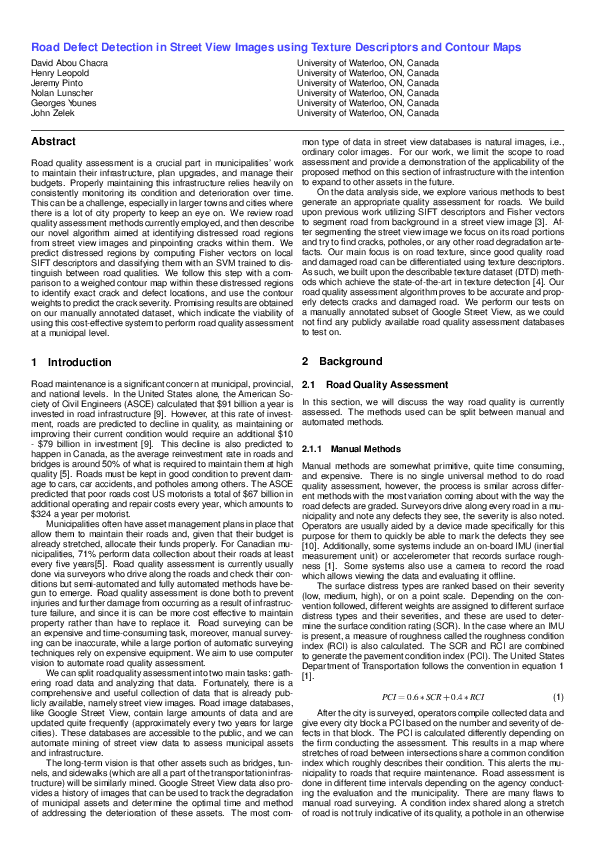 (PDF) Road Defect Detection in Street View Images using Texture ...