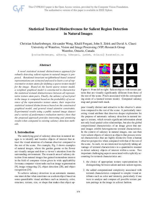 (PDF) Statistical Textural Distinctiveness for Salient Region Detection in Natural Images