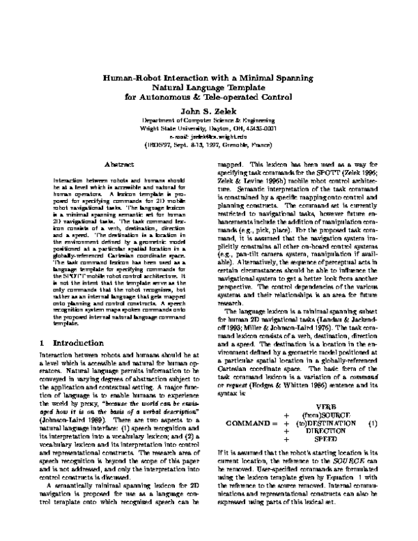 (PDF) Human-robot interaction with minimal spanning natural language template for autonomous and ...