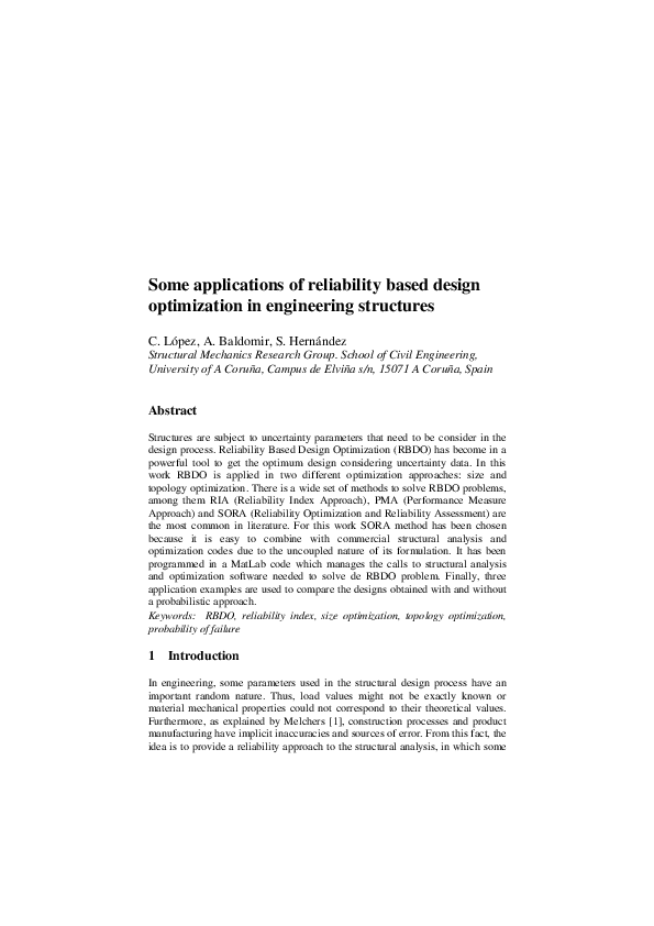(PDF) Some applications of reliability based design optimization in engineering structures