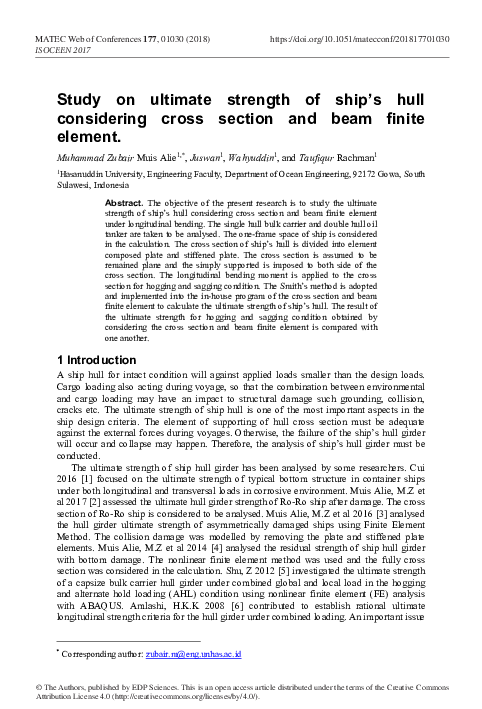 (PDF) Study on ultimate strength of ship’s hull considering cross section and beam finite element