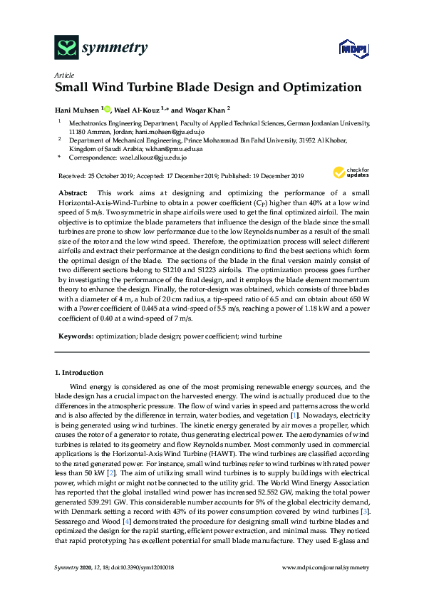 (PDF) Small Wind Turbine Blade Design and Optimization
