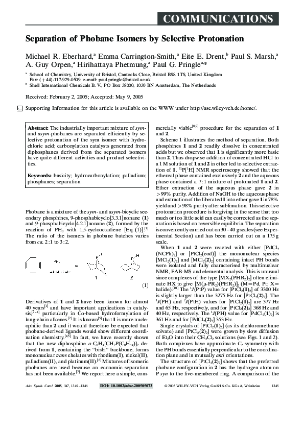 (PDF) Separation of Phobane Isomers by Selective Protonation | Jonathan ...