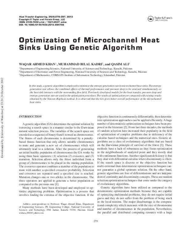 (PDF) Optimization of Microchannel Heat Sinks Using Genetic Algorithm
