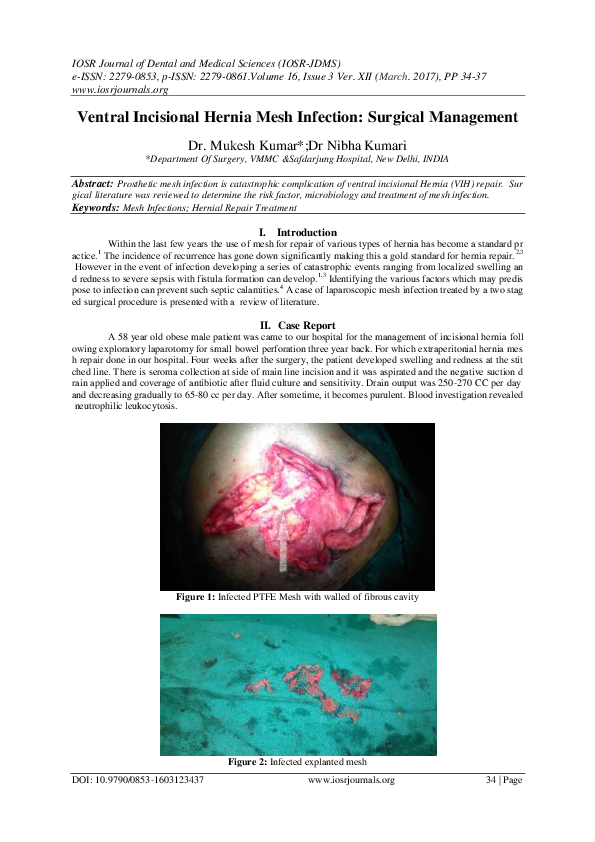 (PDF) Ventral Incisional Hernia Mesh Infection: Surgical Management